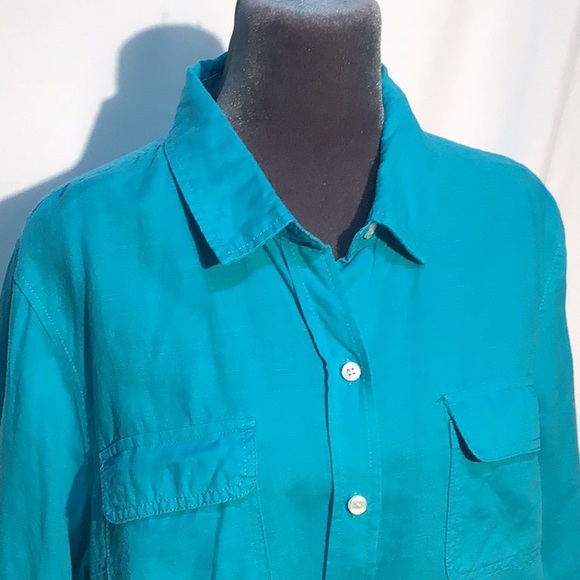 Lucy & Laurel | Tops | Lucy Laurel Turquoise Linen Shirt Size Xl | Poshmark